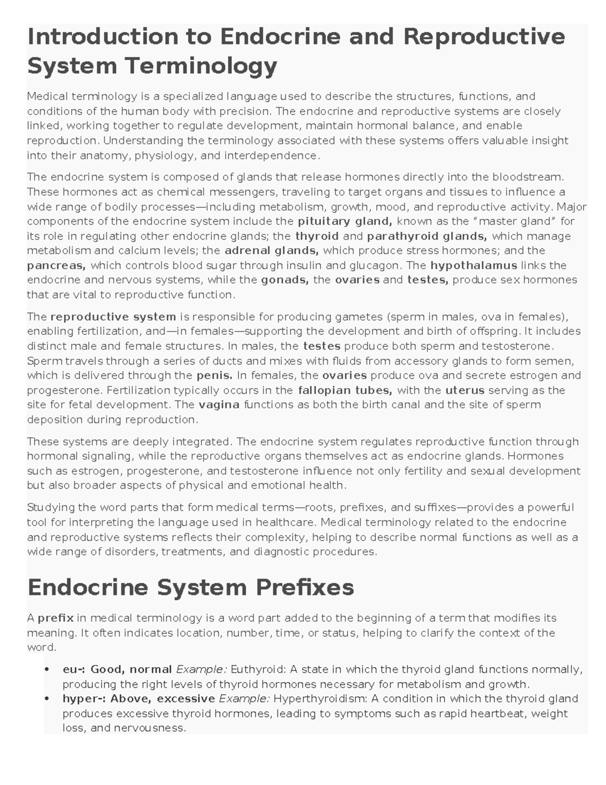 Lesson 7: Endocrine & Reproductive System Terminology - Studocu
