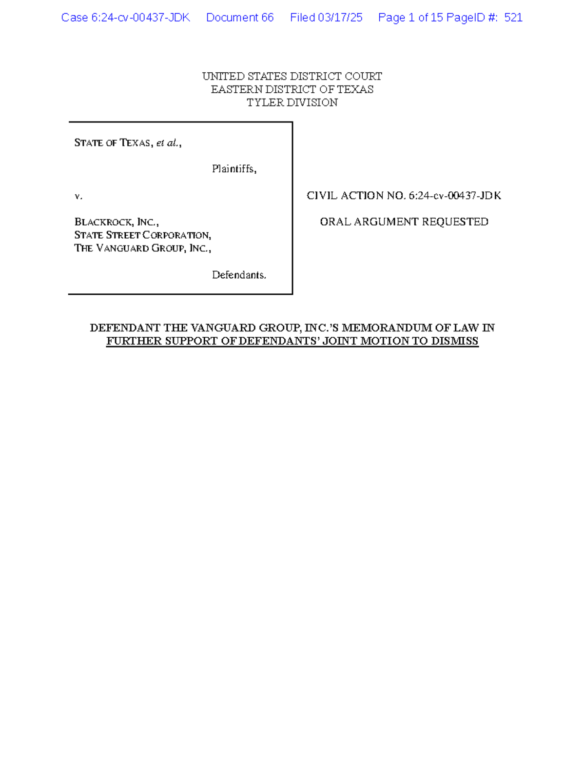 Memorandum of Law in Support of Joint Motion to Dismiss (Case No ...