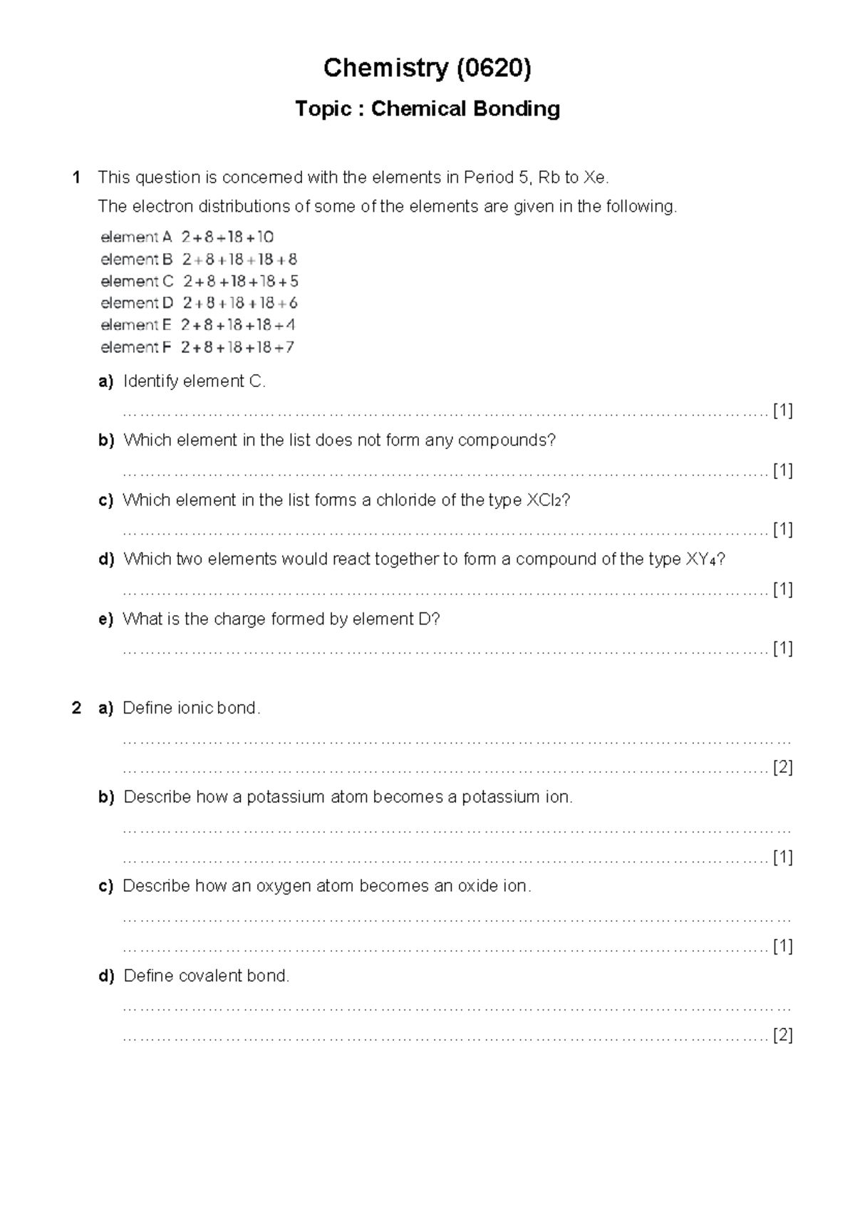Chemistry (0620) Final Exam Notes: Chemical Bonding Concepts - Studocu