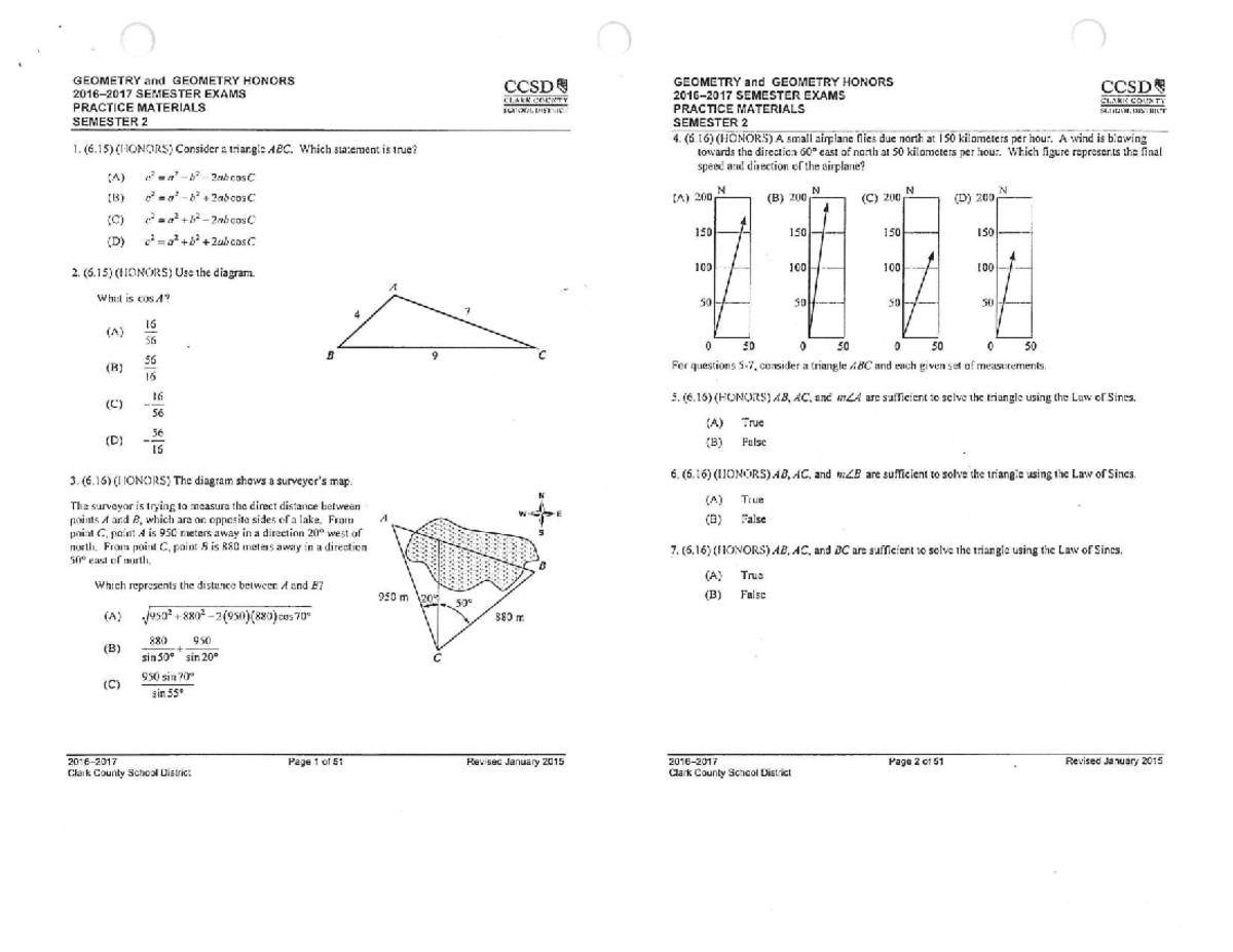 GEOMETRY and GEOMETRY HONORS CCSD SEMESTER 2 STUDY GUIDE - Studocu