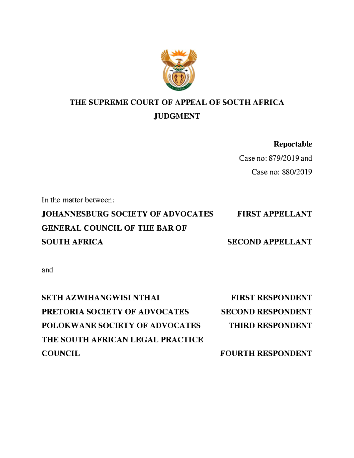 Society of Advocates v Nthai: Judgment on Advocate Misconduct and ...