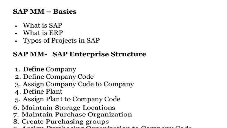 MM Basics: Key Topics in SAP MM for ERP Projects - Studocu