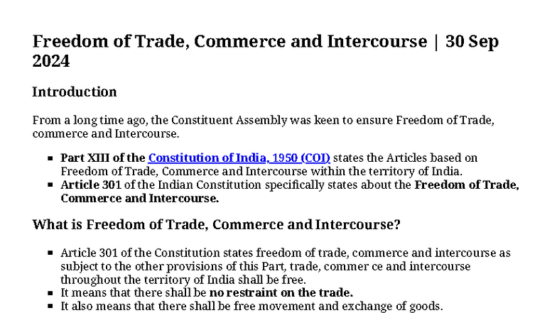 Freedom of Trade, Commerce & Intercourse: Article 301 Explained - Studocu