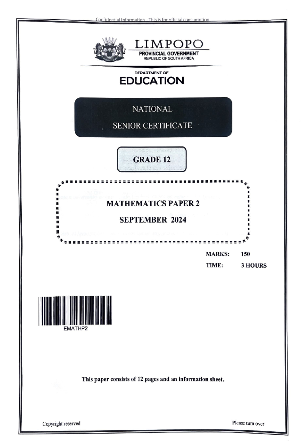 Mathematics P2 September 2024 Grade 12 NSC Exam Limpopo - Studocu