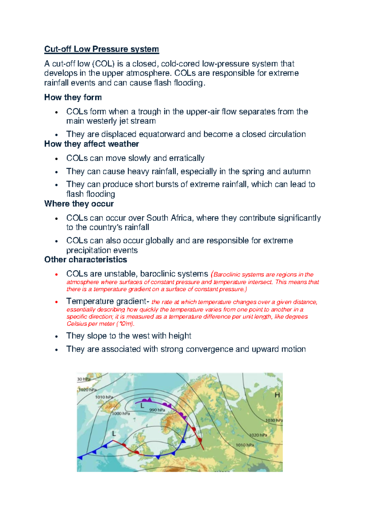 Cut-off Low Pressure Systems (COL) - Important Weather Notes - Studocu