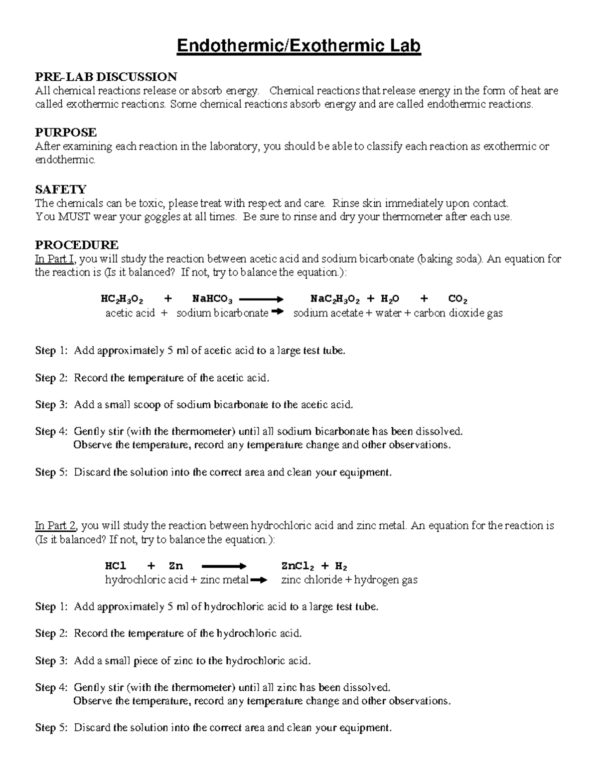 Lab Discussion: Classifying Exothermic and Endothermic Reactions - Studocu