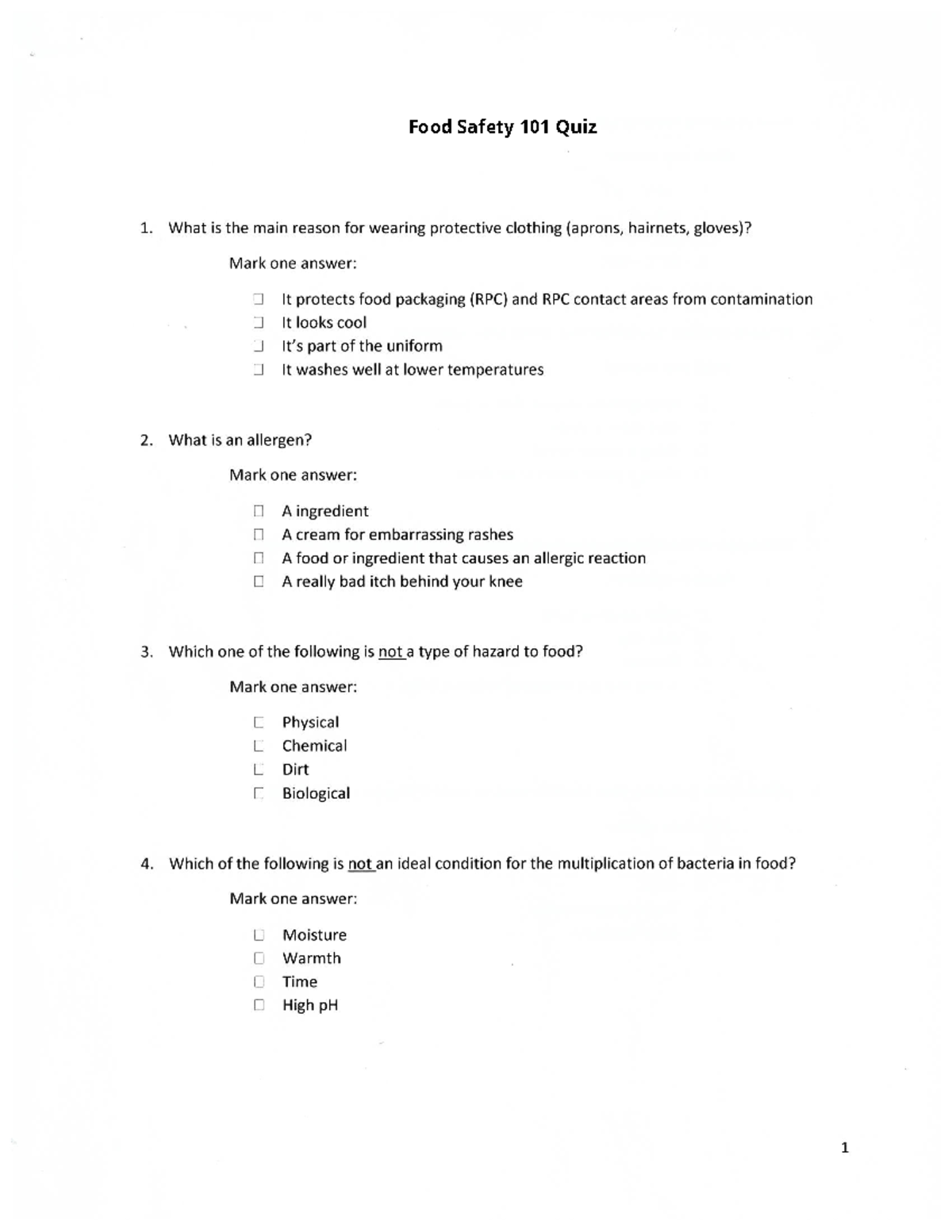 FOOD- Safety-TEST - It's really good. - Food Safety 101 Quiz 1. What is ...