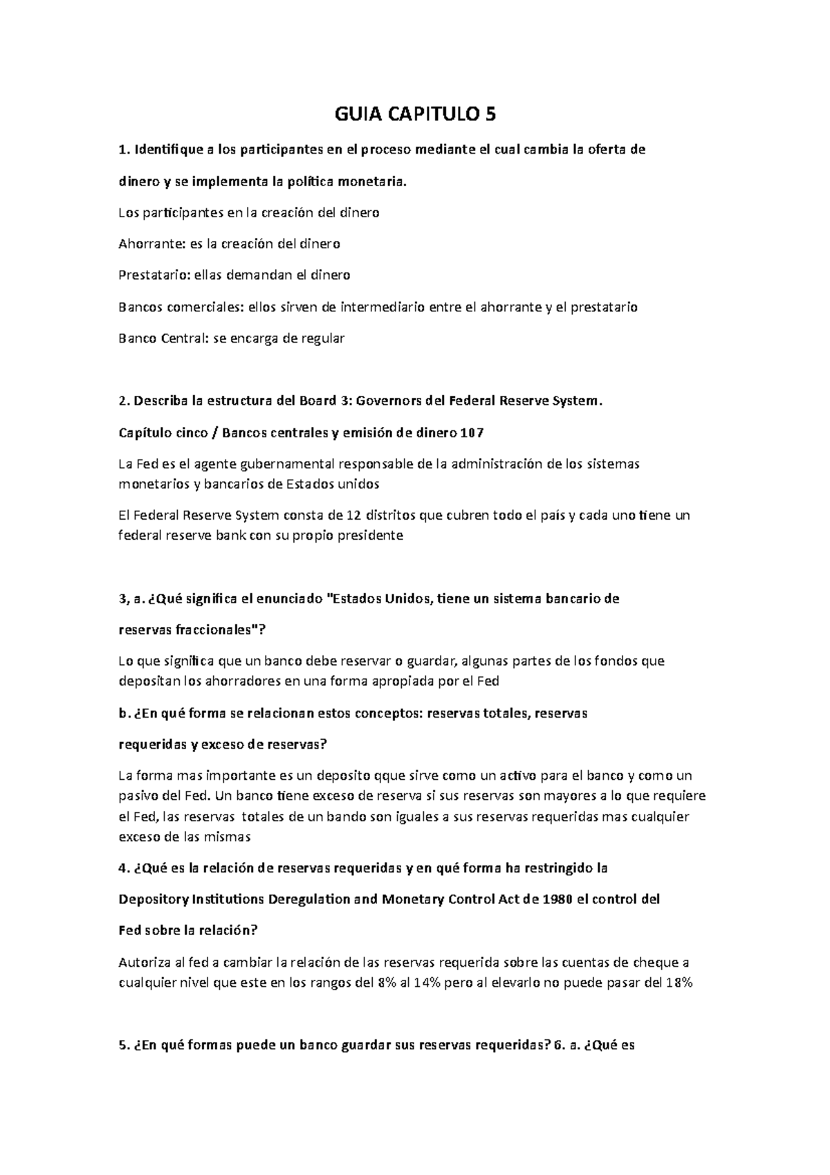 GUIA Capítulo 5: Política Monetaria y Estructura del Sistema Federal ...