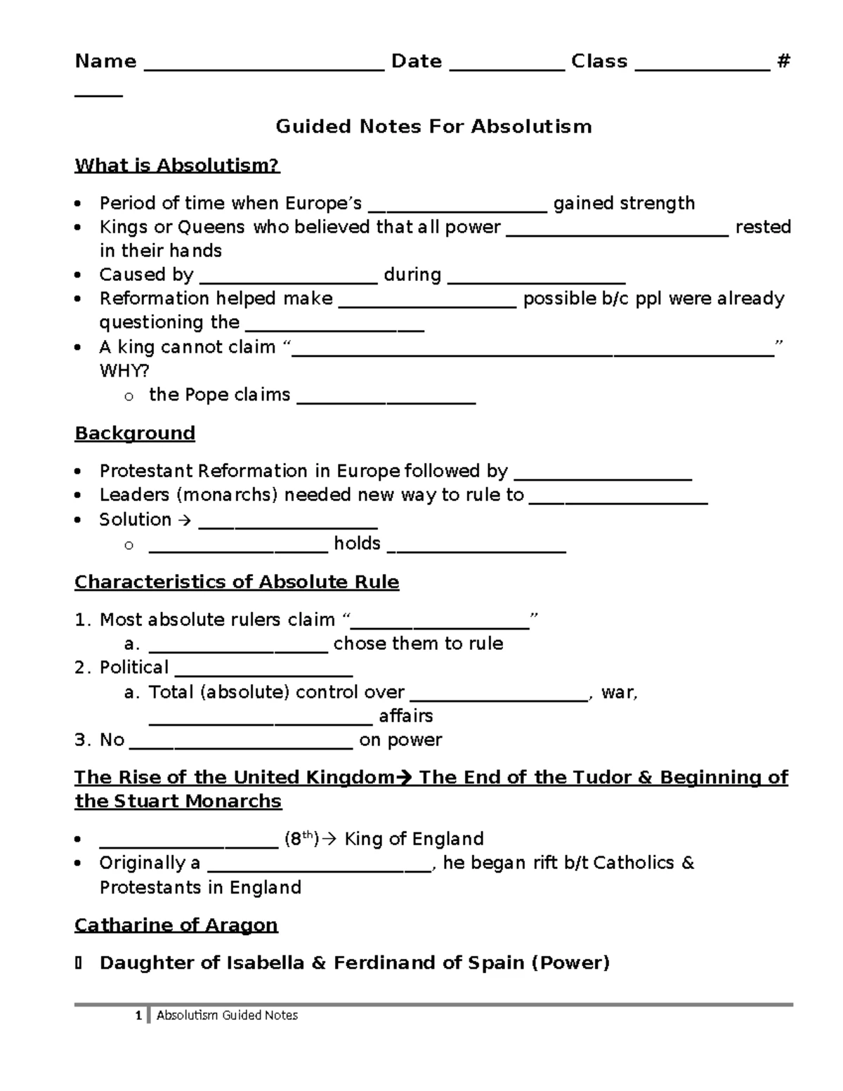 Crisis and Absolutism in Europe: Chapter 14 Reading Guide (1550-1715 ...