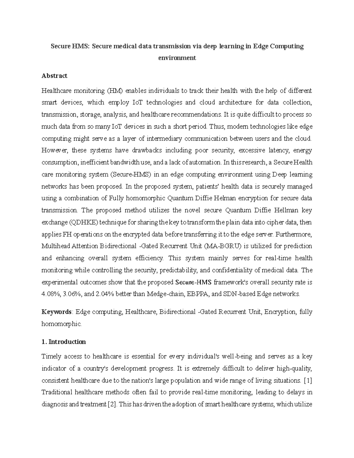 Secure HMS: Deep Learning for Medical Data Transmission in Edge ...