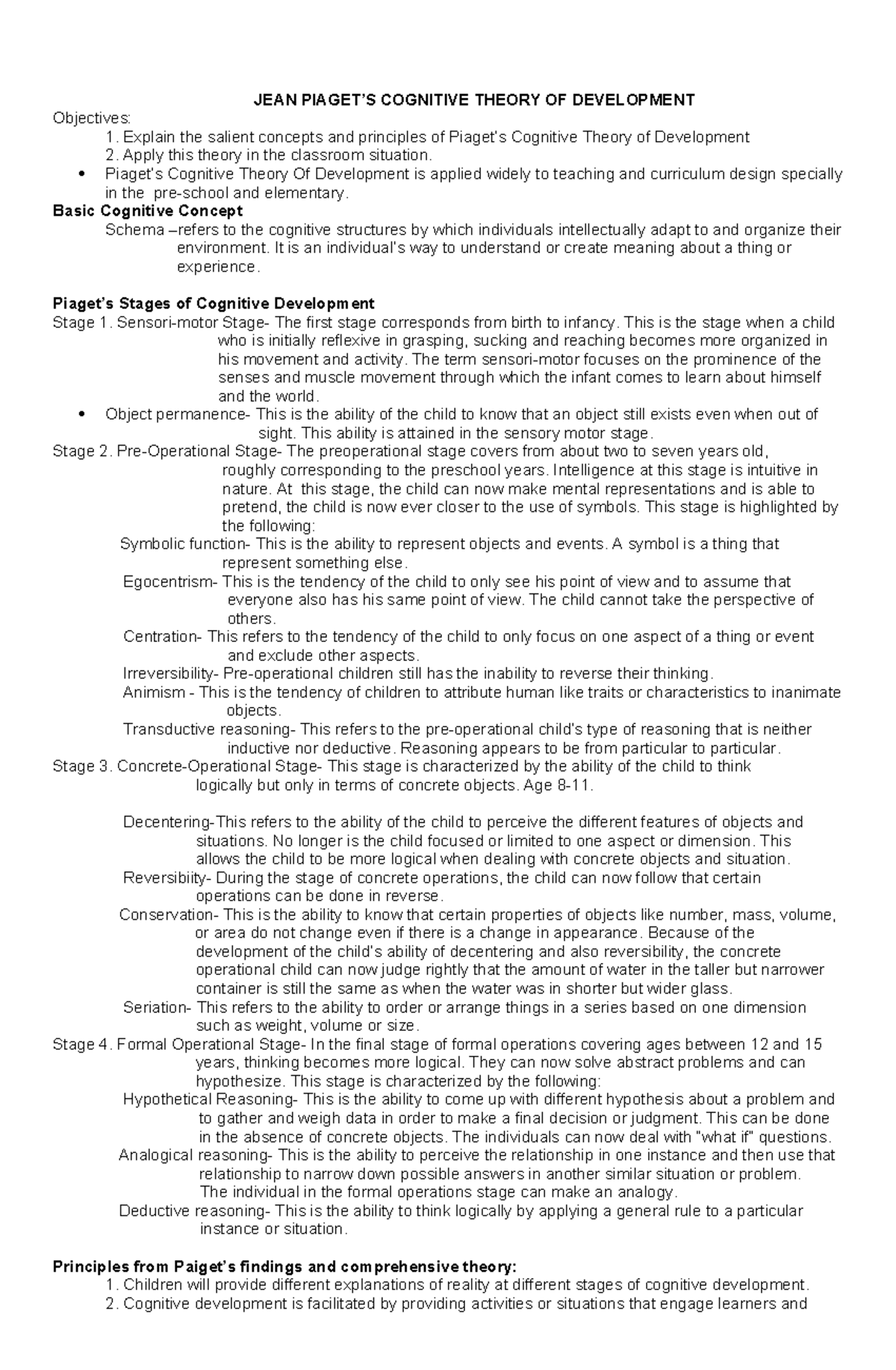Piagets Cognitive Development Theory - JEAN PIAGET’S COGNITIVE THEORY ...