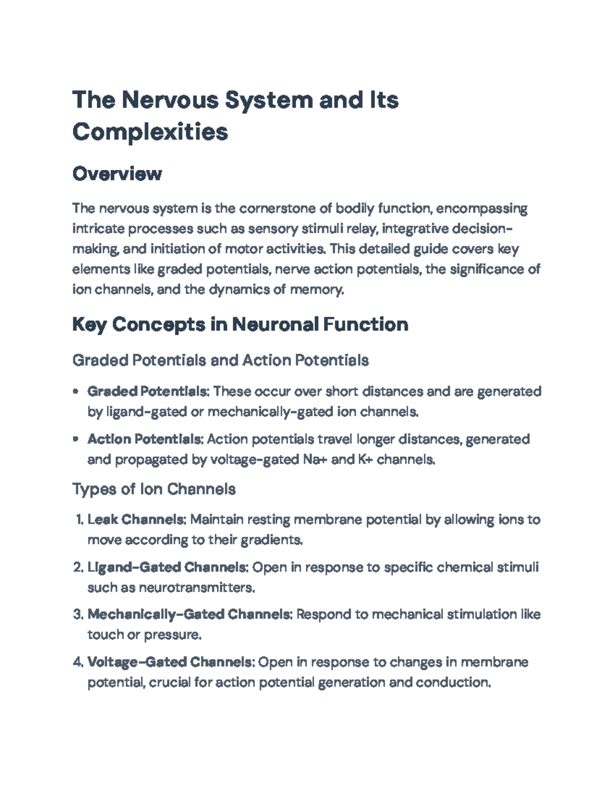 Nervous System Overview: Mechanisms of Neuronal Function and Memory ...
