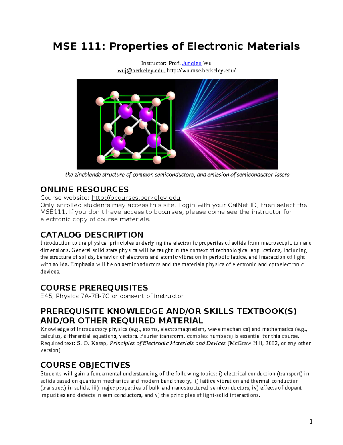 MSE111 description - Notes - MSE 111: Properties of Electronic ...