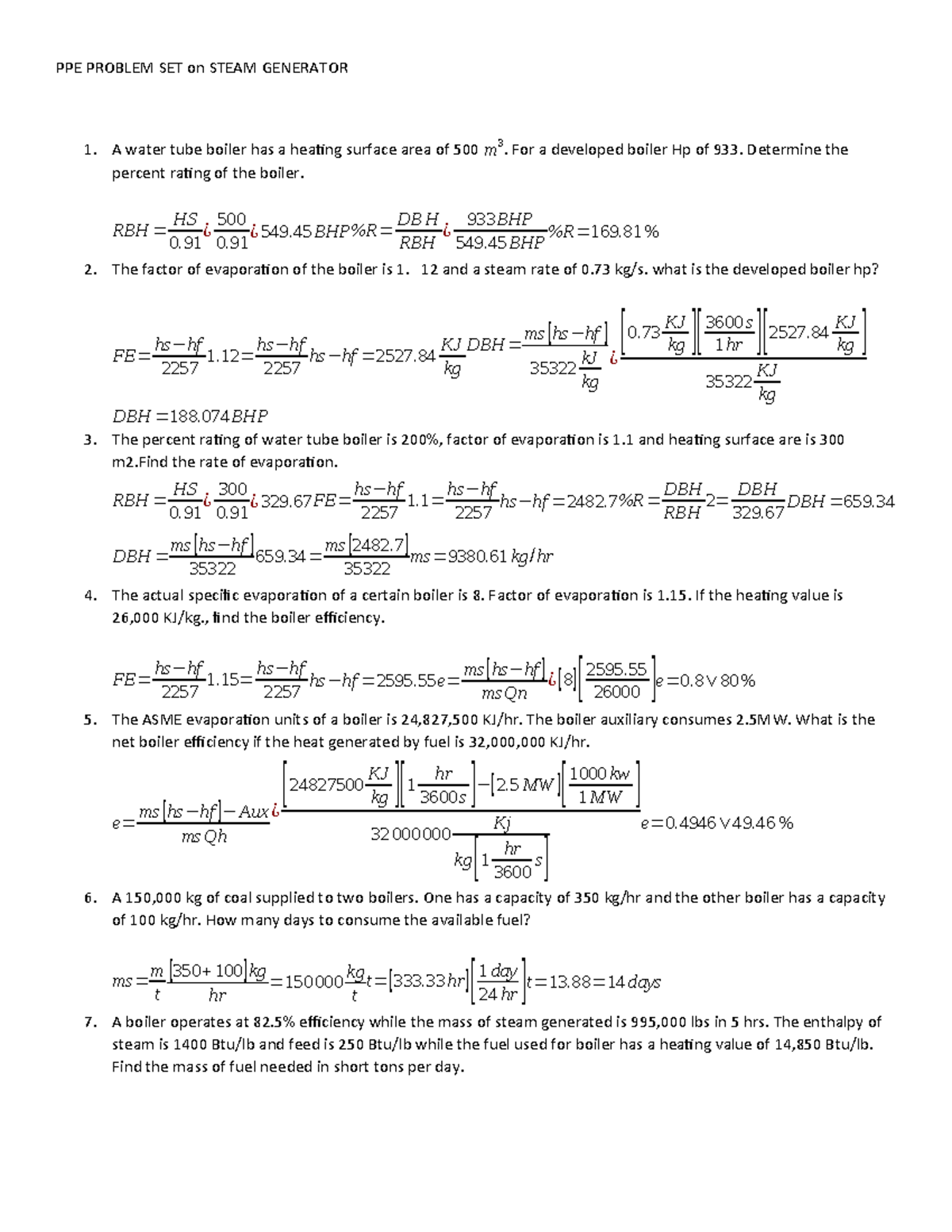 PPE Problem Set on Steam Generator Calculations (PPE 201) - Studocu