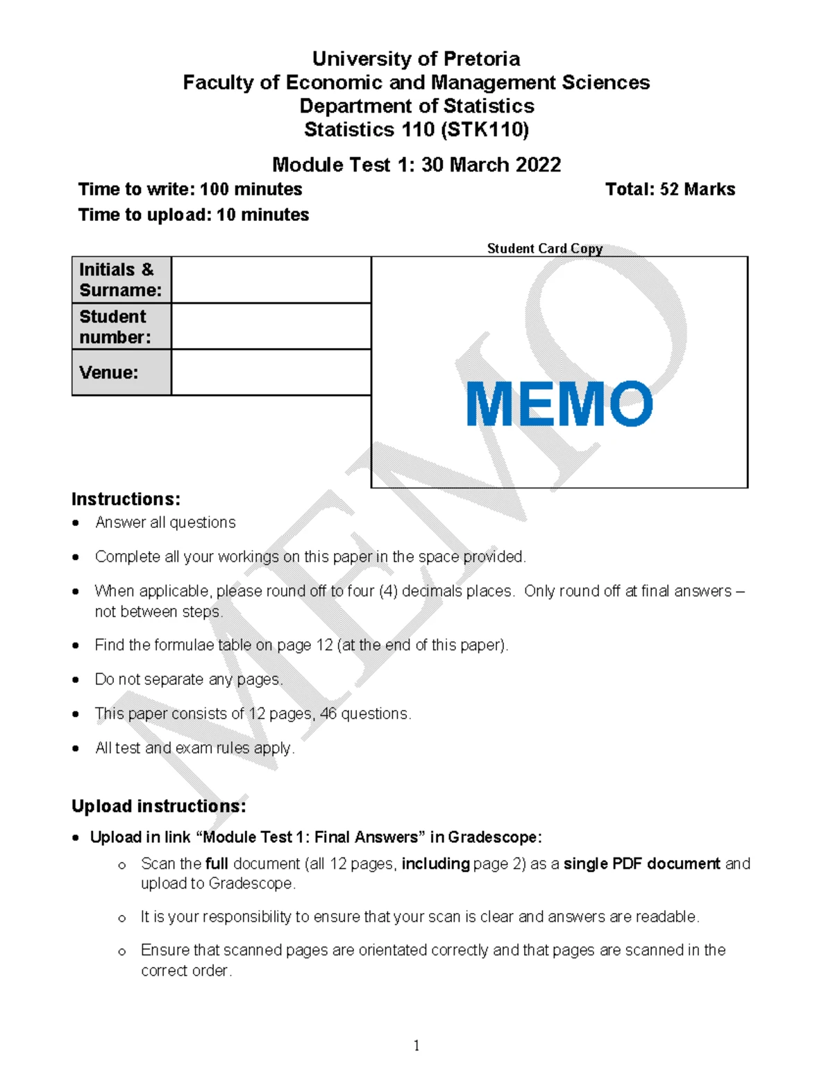 STK110 June 2025 Exam: Scenarios and Questions Analysis - Studocu