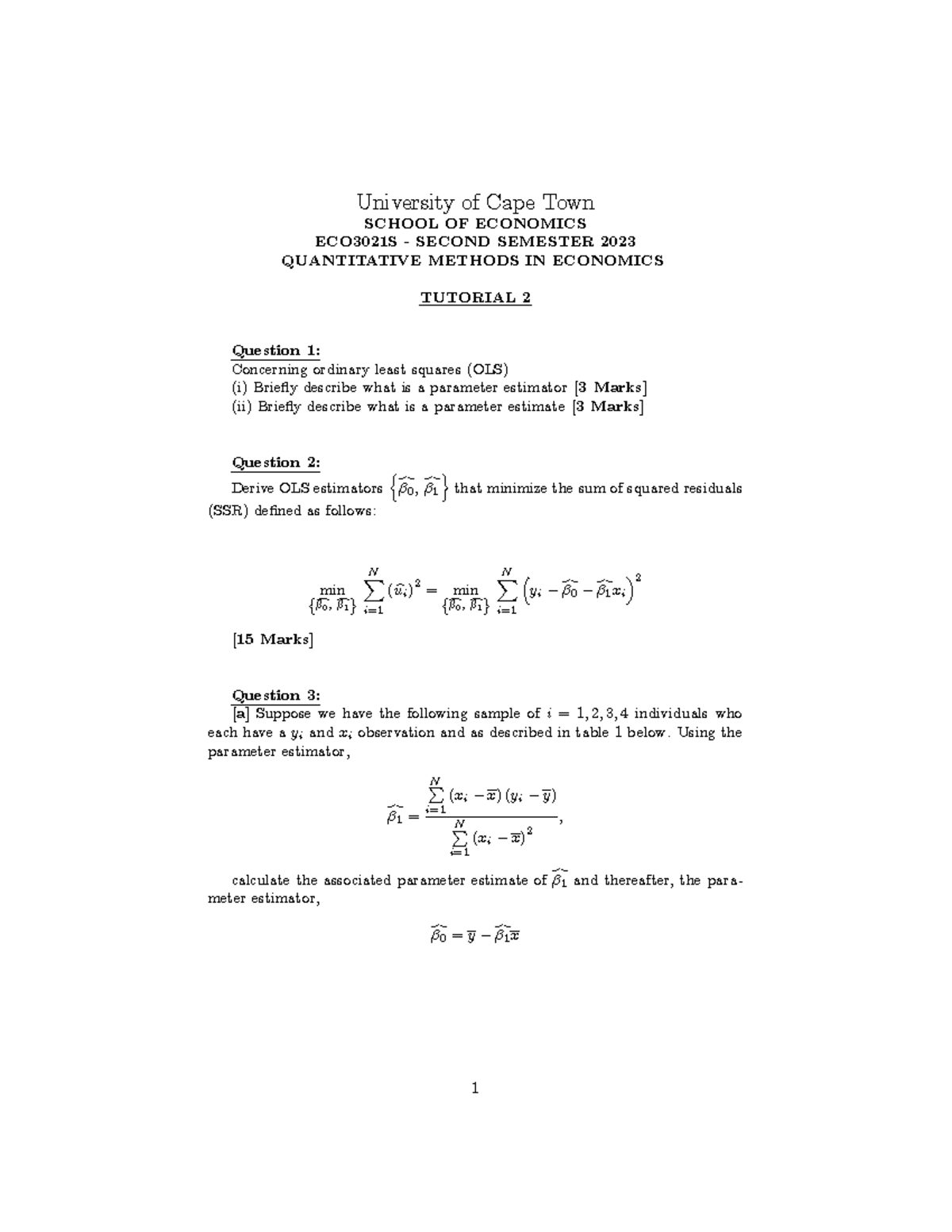 2023 Tutorial 2 ECO3021S - University of Cape Town SCHOOL OF ECONOMICS ...