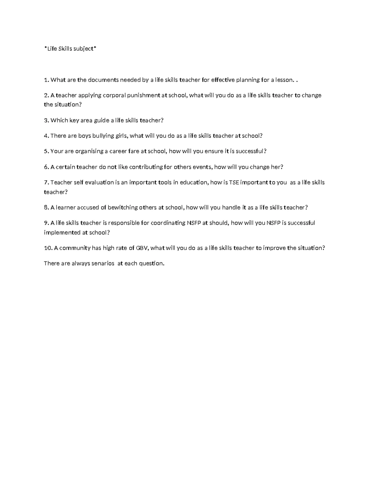 LIFE Skills Subject Policy Guide for Grades 4-12 Implementation - Studocu