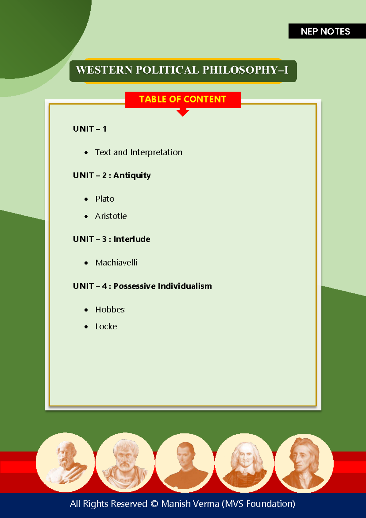 Western Political Philosophy I: Key Concepts and Thinkers (5th Sem BA ...