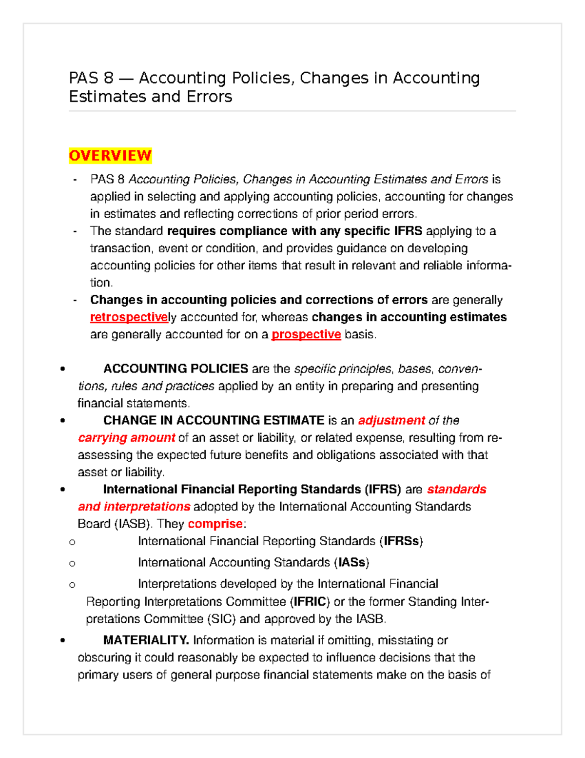 PAS 8 - Understanding Accounting Policies, Estimates, and Errors - Studocu