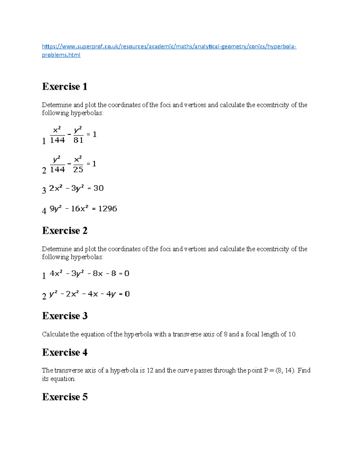 Analytic Geometry: Hyperbola Problems & Solutions (Math 101) - Studocu