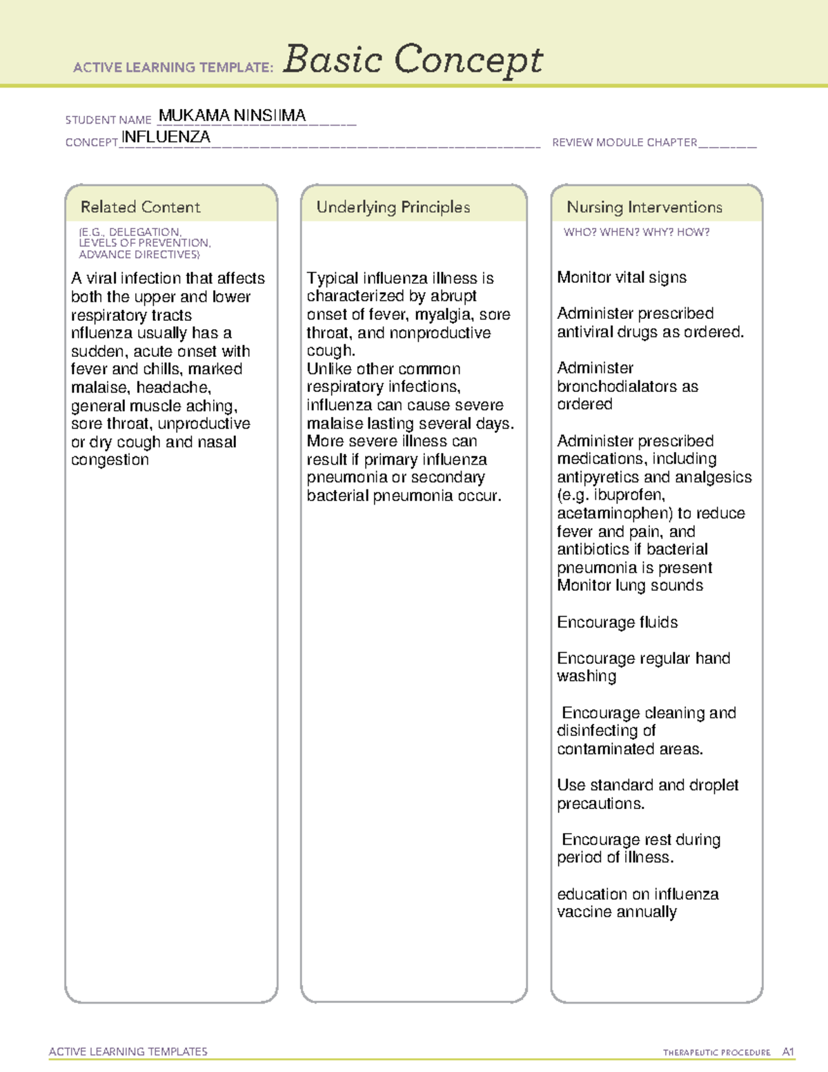 Influenza Active Learning Template: Key Nursing Concepts and ...