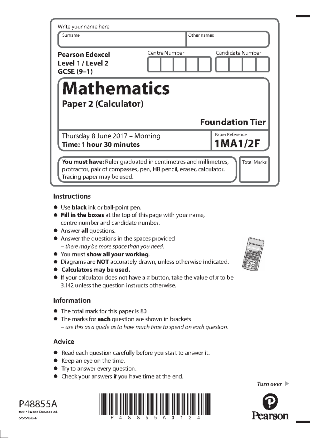 Mathematics Paper 2 (Calculator) - Foundation Tier - GCSE 1h 30m - 8 ...