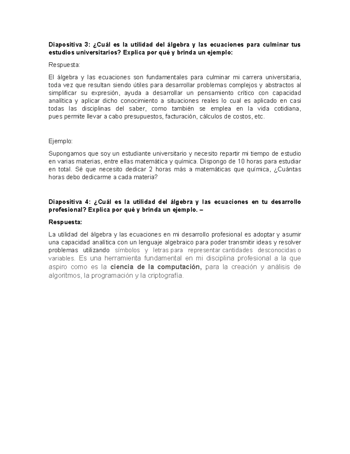 Tarea Academica - ¿Cuál es la utilidad del álgebra y las ecuaciones en ...