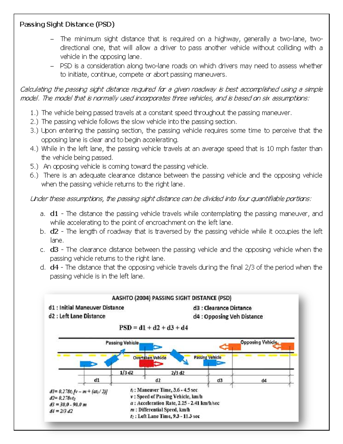 Passing Sight Distance (PSD) Calculation for Safe Highway Maneuvers ...