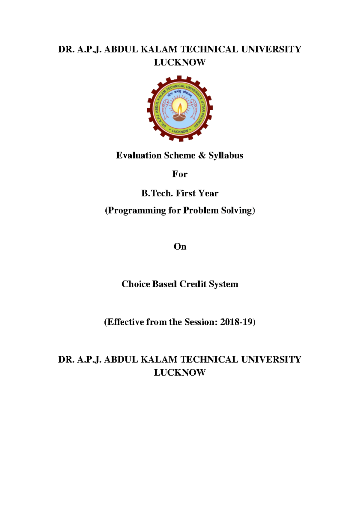 KCS101/KCS201: Syllabus & Evaluation for Programming for Problem ...