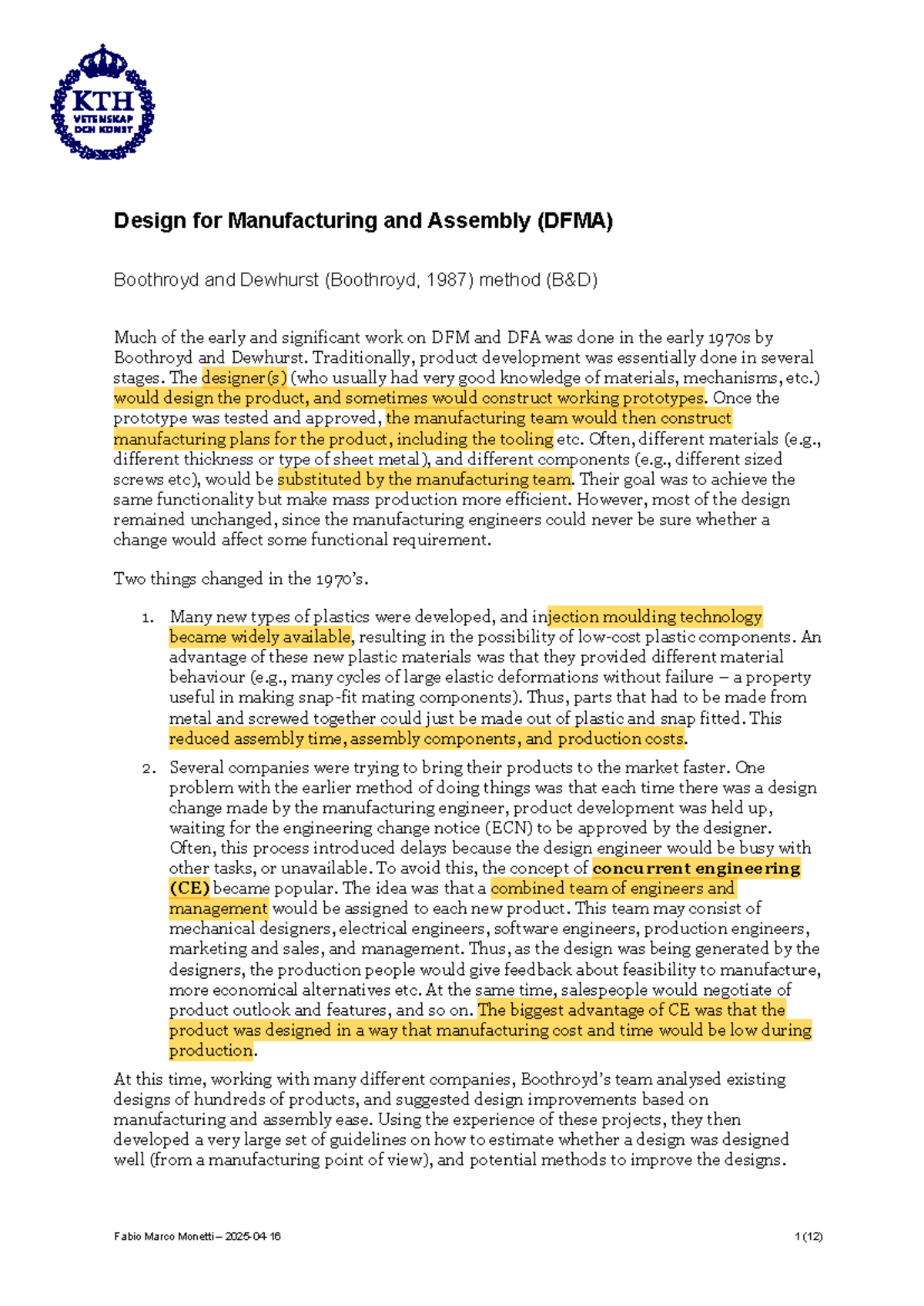 DFMA Insights: Boothroyd & Dewhurst Method - Module 4 Lecture Notes ...