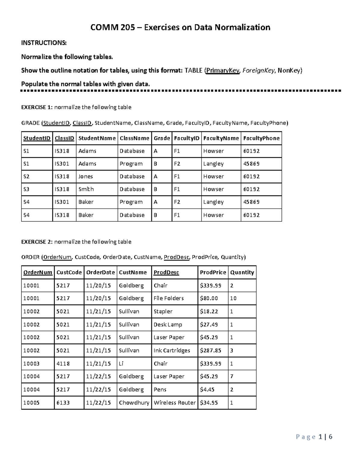 C205 Data Normalization Exercises Solutions - COMM 205 – Exercises on ...