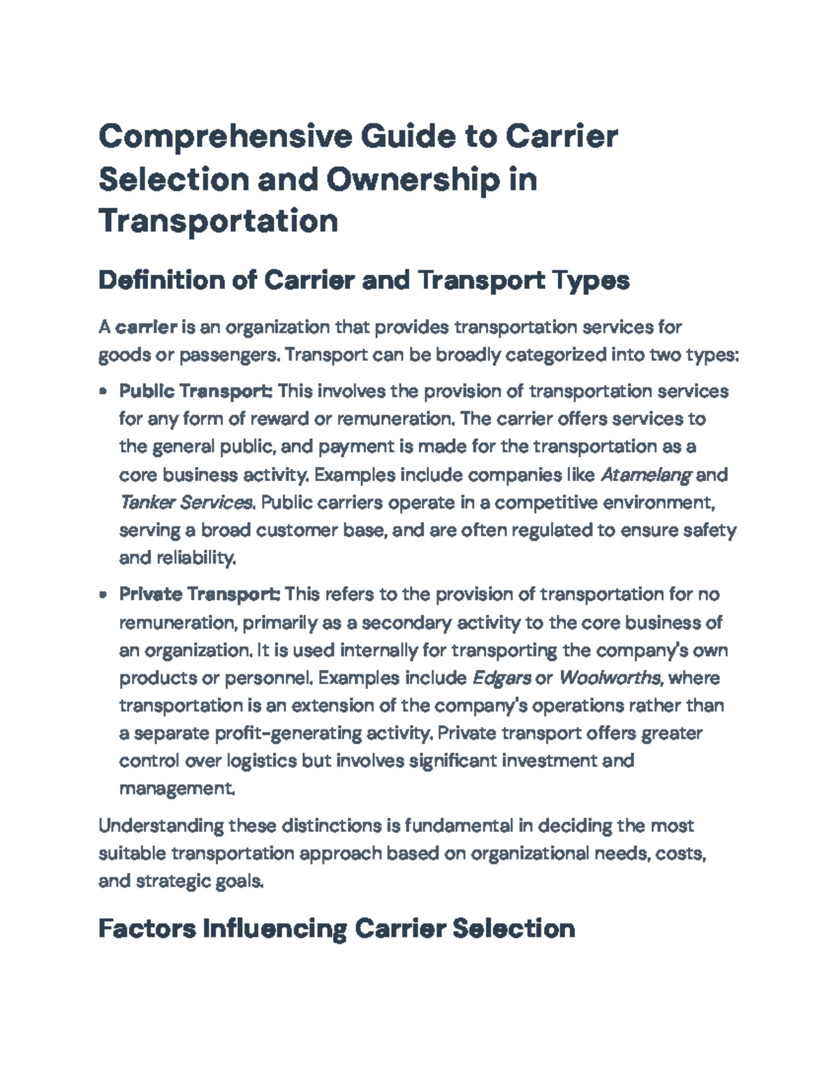 Carrier Selection & Ownership: A Comprehensive Guide to Transport Types ...