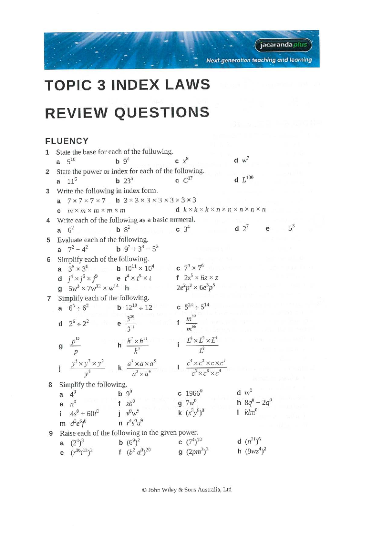 Index Laws Practice Test Questions (Jacaranda Plus) - Studocu