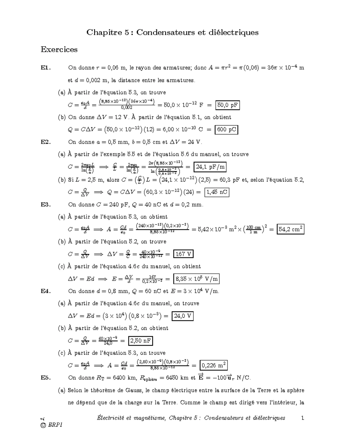 Corrigé Benson NYB - Harris Benson, « Électricité et magnétisme » SOLUTIONS Chapitre 1 E4 - Studocu