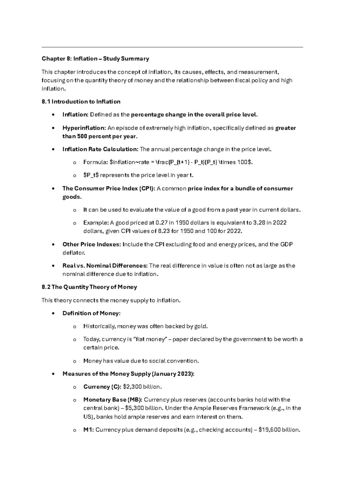 Chapter 8: Inflation Study Summary and Key Concepts - Studocu