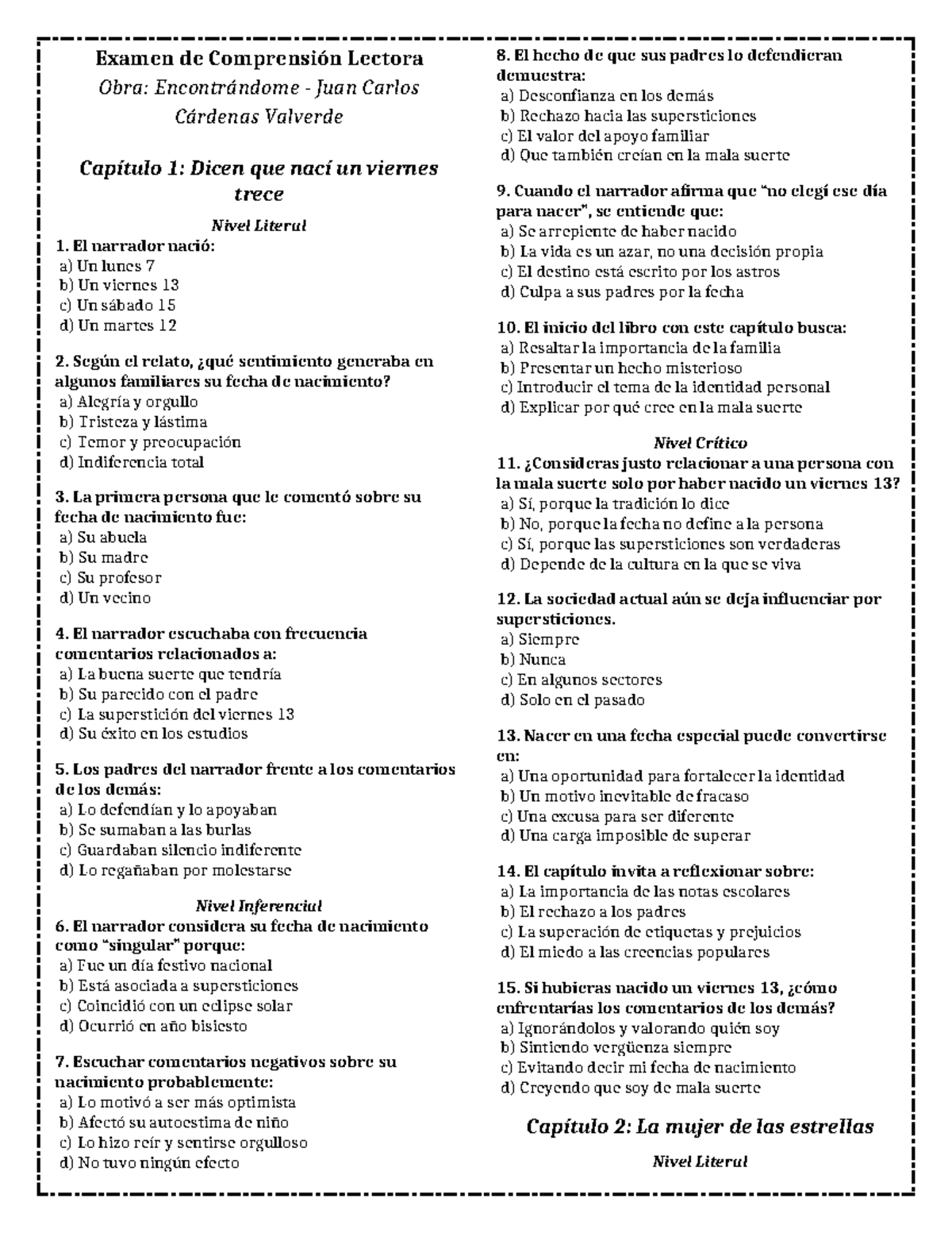 Preguntas de Comprensión Lectora: Encontrándome - Capítulos 1 a 3 - Studocu