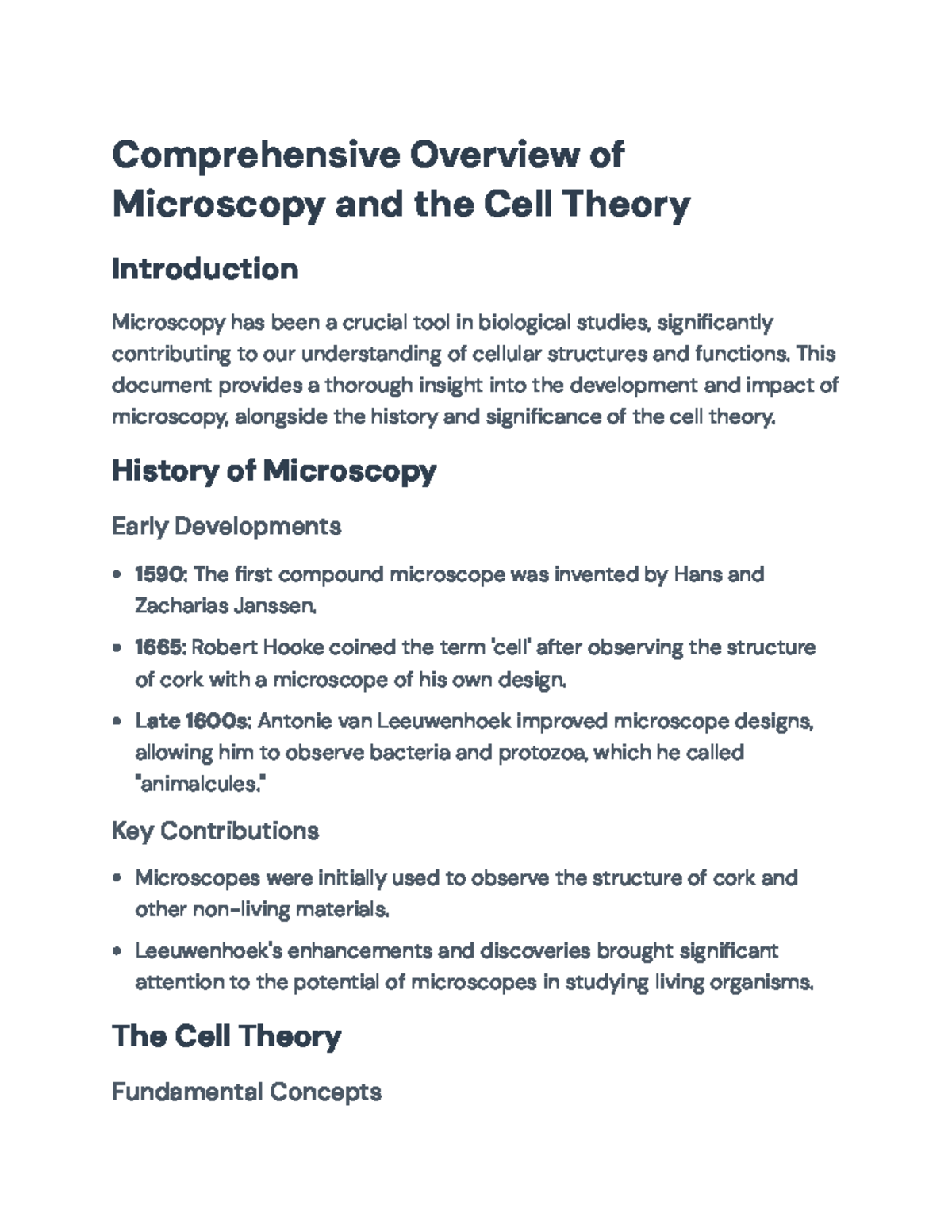 Microscopy & Cell Theory: Key Developments in Biological Science - Studocu
