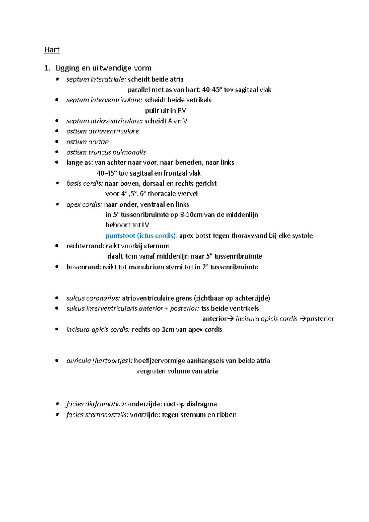 deel anatomie: hart - Hart 1. Ligging en uitwendige vorm septum ...
