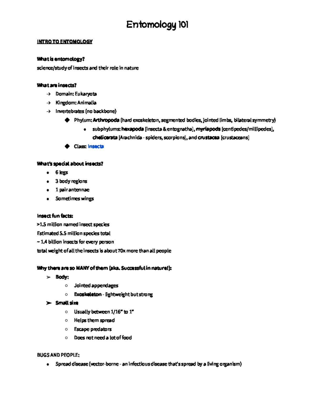 Entomology 101: Intro to Insects and Their Ecological Roles - Studocu