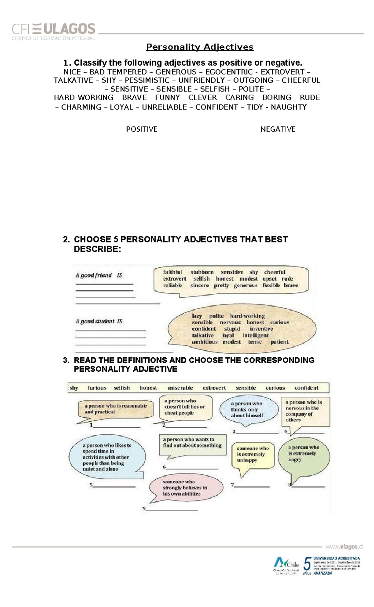 Adjectives Handout - Personality Adjectives for English 2 Class - Studocu