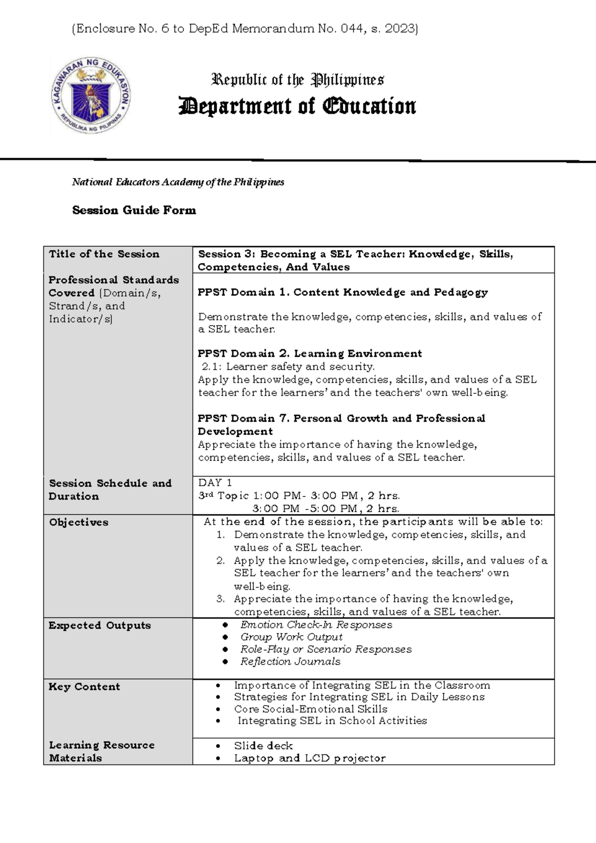 Final Session Guide 3: Becoming a SEL Teacher - Knowledge, Skills, and ...