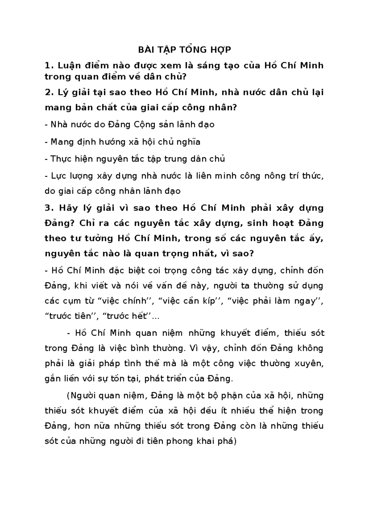 BÀI TẬP TỔNG HỢP CHƯƠNG 4-5: Tư Tưởng Hồ Chí Minh về Dân Chủ và Xây ...