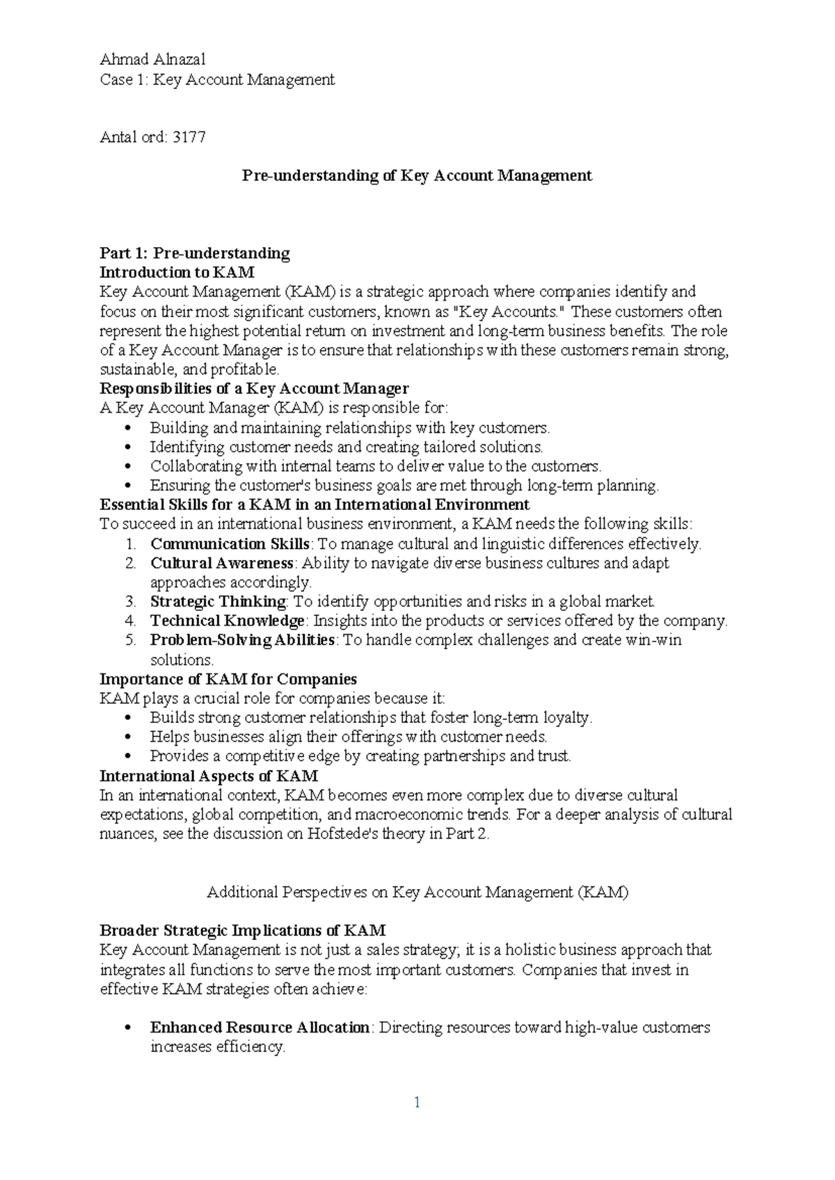 KAM Case Study 1: Key Account Management Insights and Strategies - Studocu