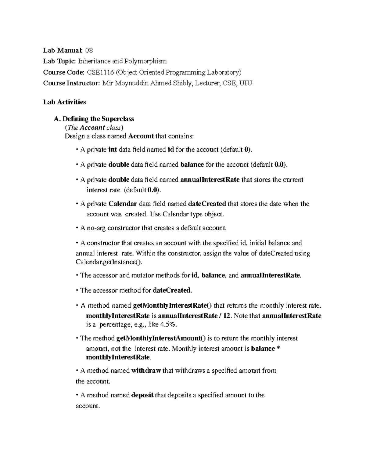 CSE1116 Lab06 - LAB by Shibly Sir - Lab Manual: 08 Lab Topic ...