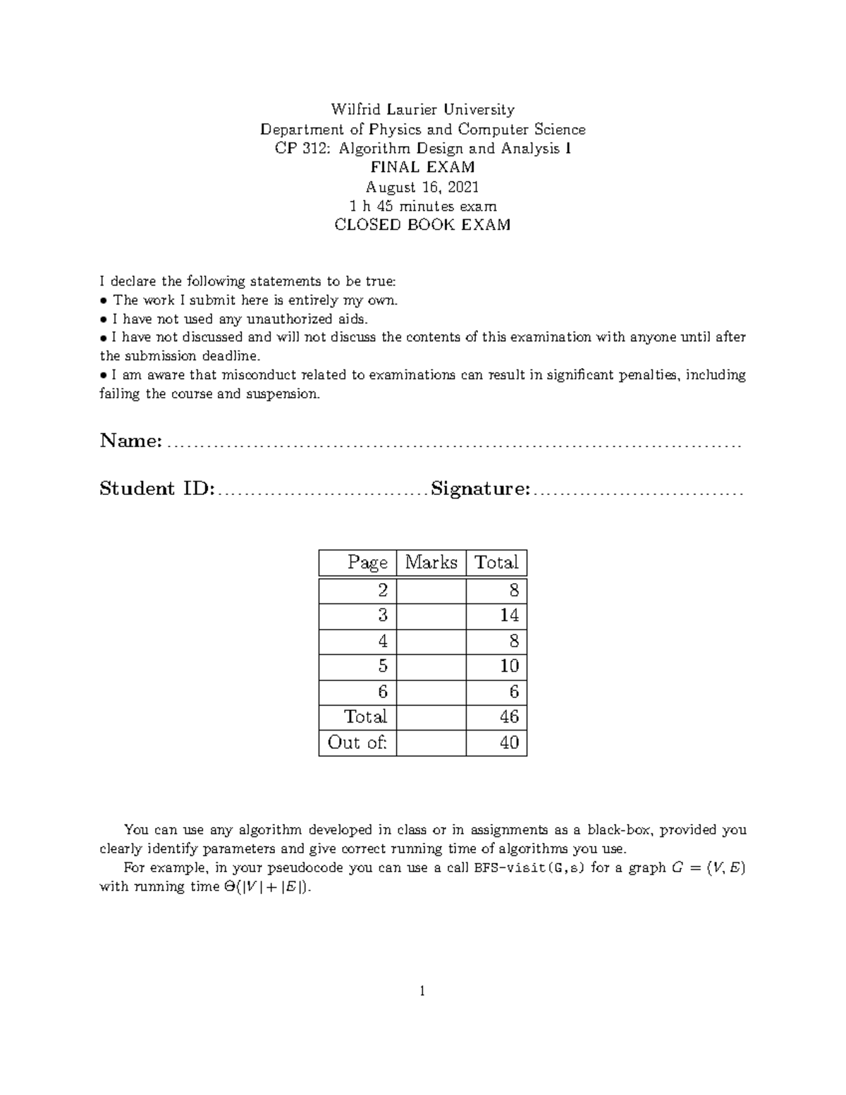 CP 312 Final Exam Notes: Algorithm Design & Analysis I (Aug 2021) - Studocu