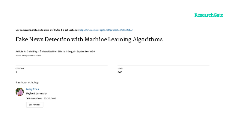 Fake News Detection with ML Algorithms - CBÜ Fen Bilimleri Dergisi ...