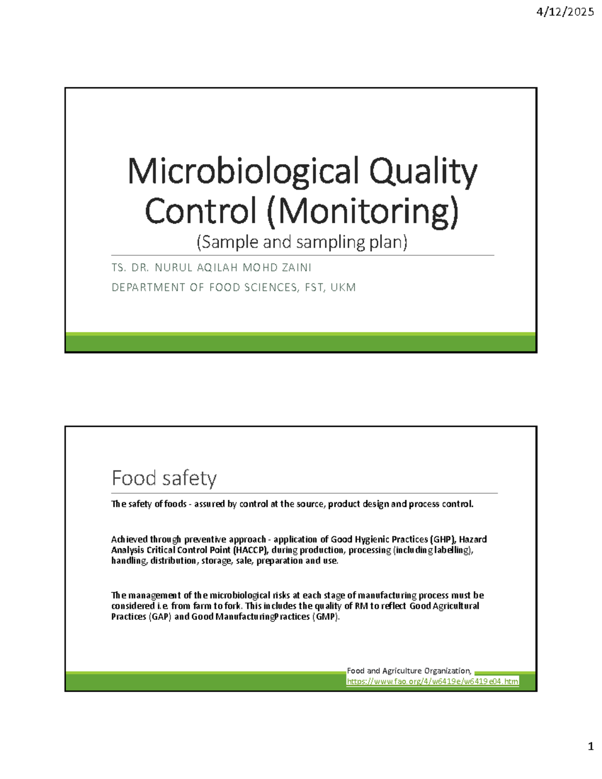 Microbiological Quality Control: Monitoring and Sampling Plans - Studocu