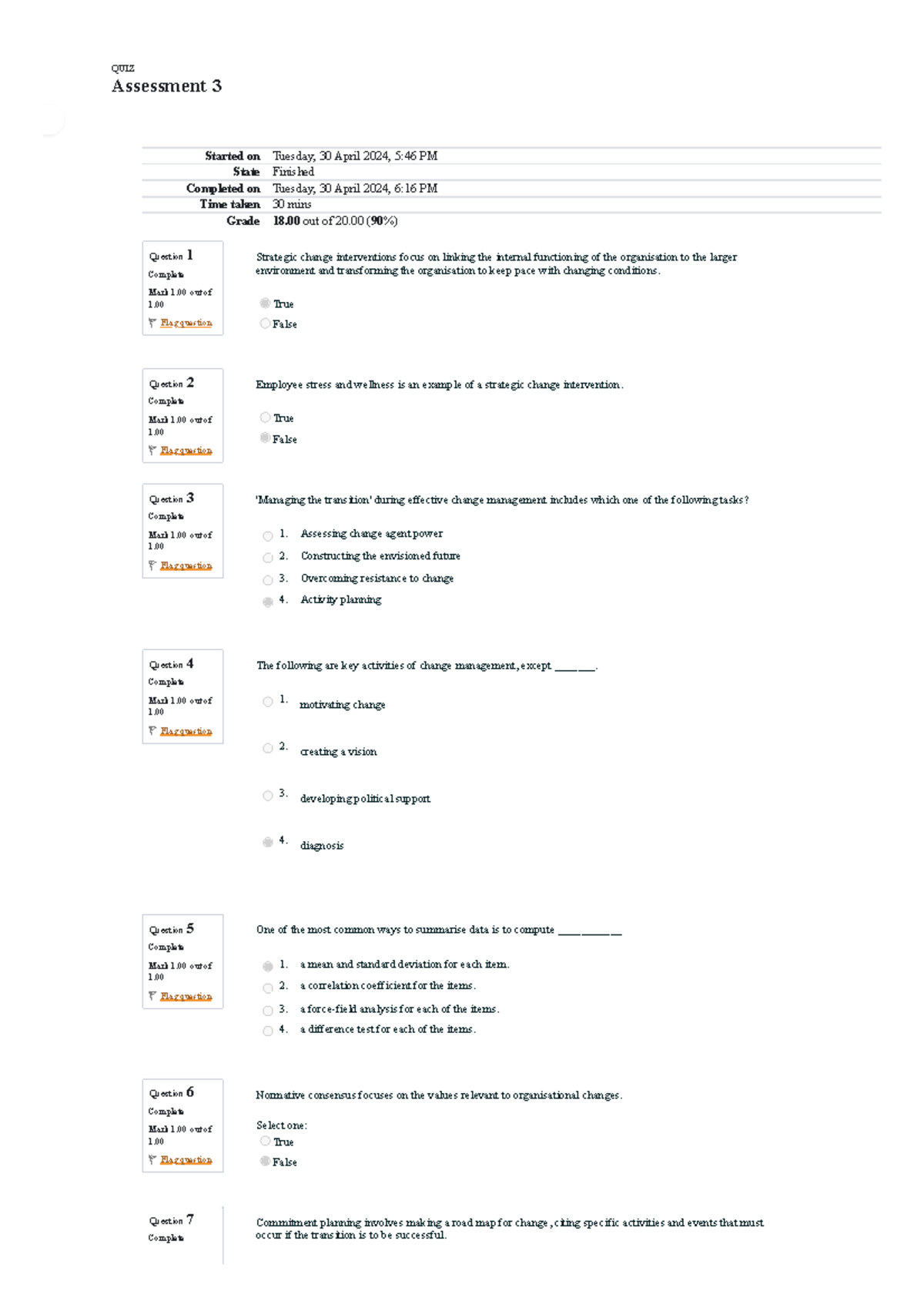 IOP3705 Quiz Assessment 3: Strategic Change Interventions - Studocu