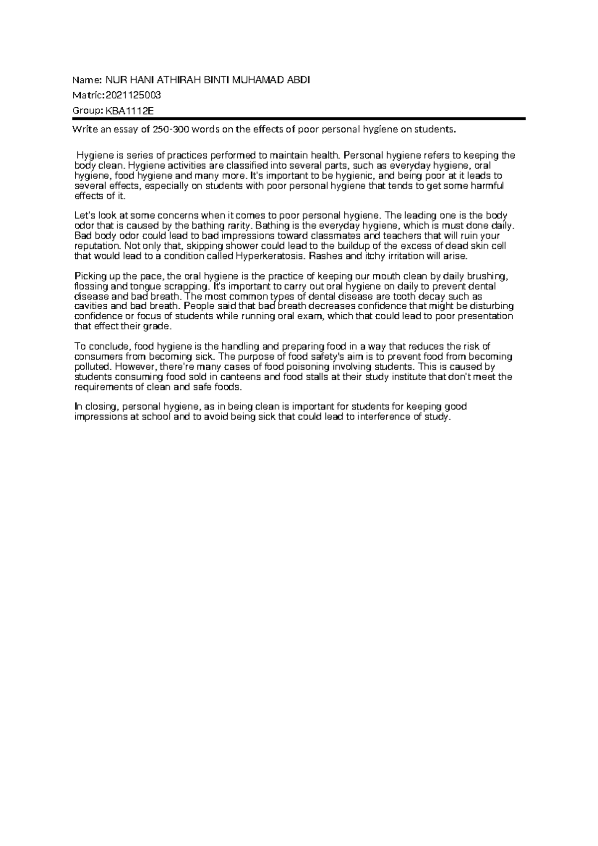 2021125003 - Expository Essay Practice - Sample Nov 2021 - Name: Matric ...