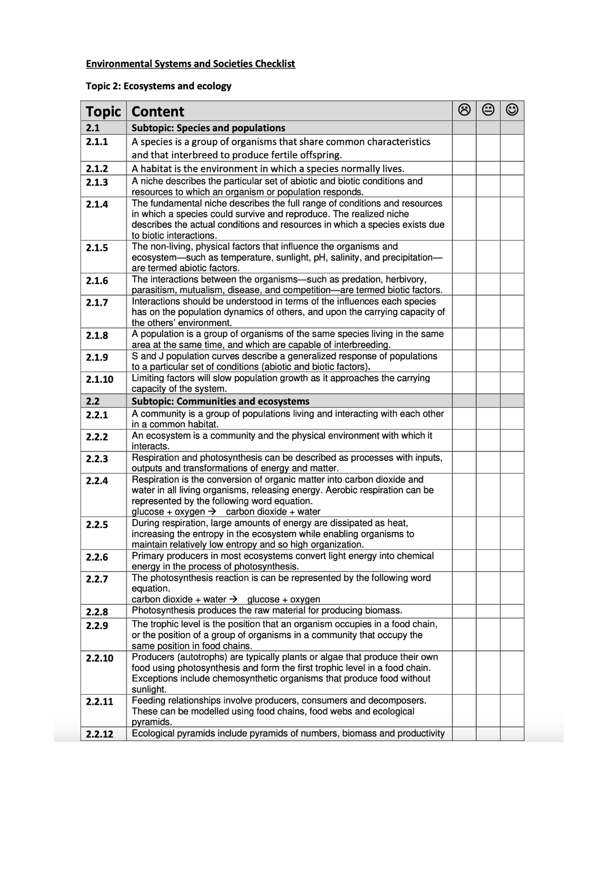 Environmental systems and societies topic 2 checklist - Environmental ...